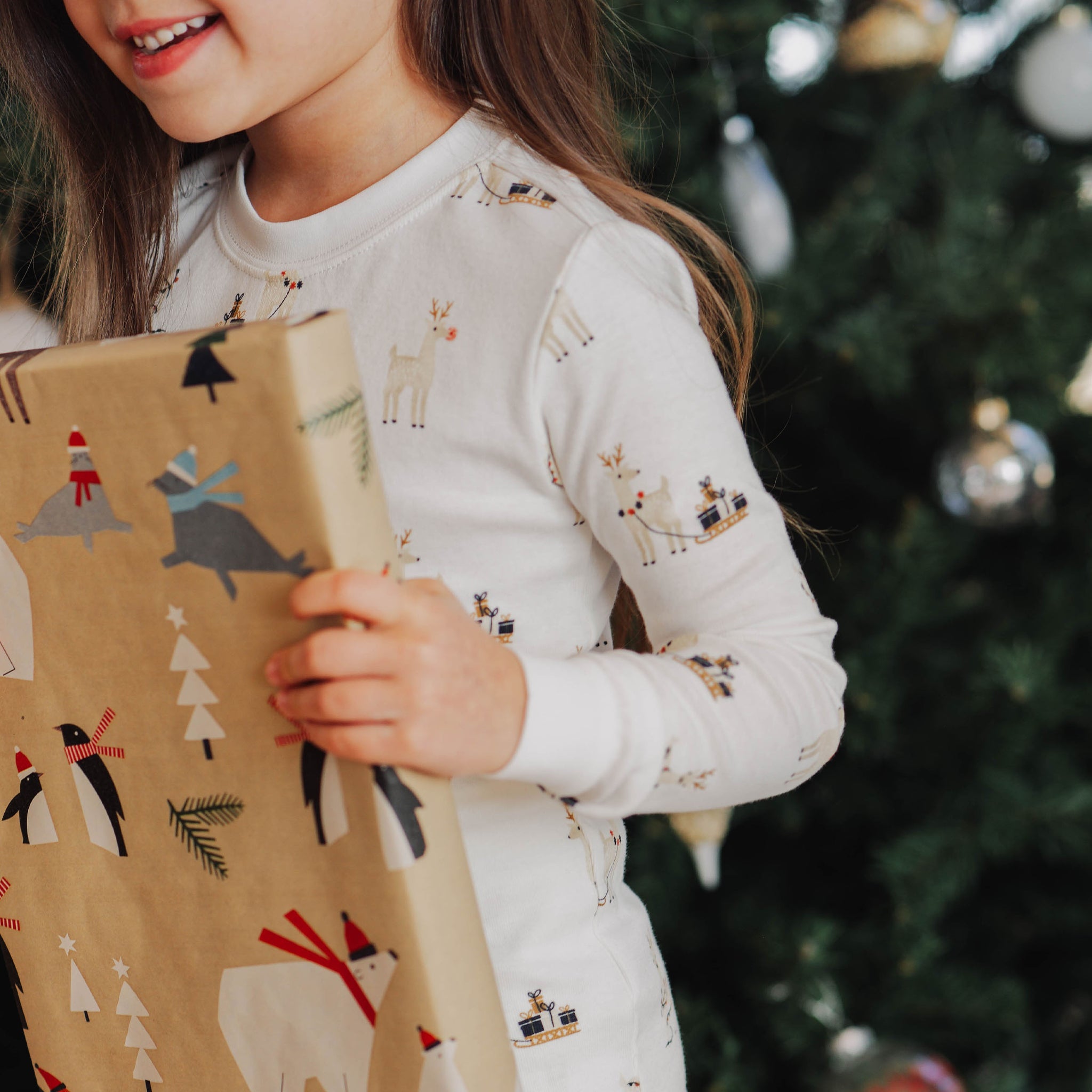 Rudy and Reindeers Print on Off White PJ Set by Petit Lem – Avery and ...