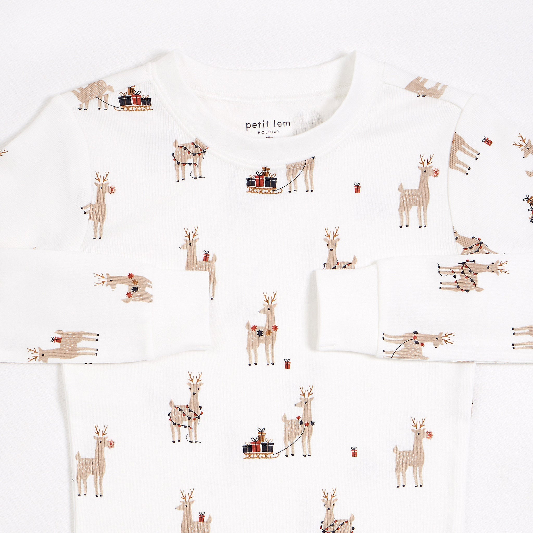 Rudy and Reindeers Print on Off White PJ Set by Petit Lem – Avery and ...